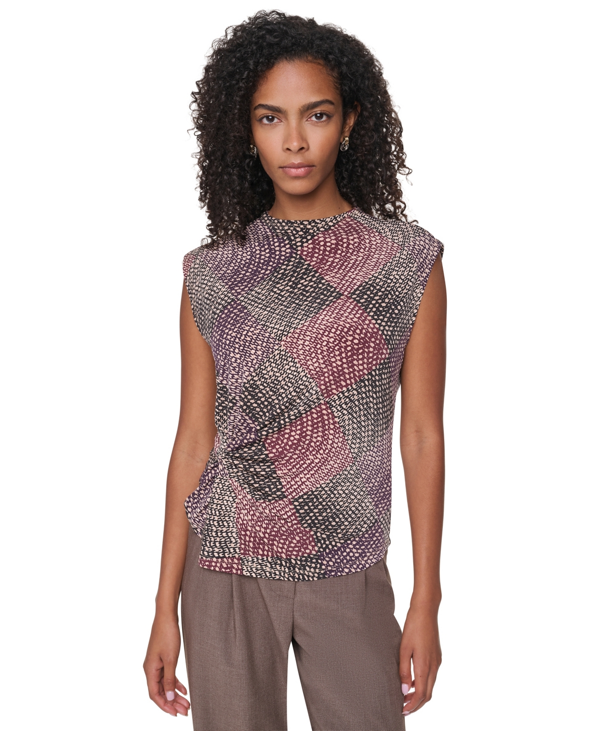 Click here for Dkny Petite Mock Neck Geometric-Print Ruched Sleev... prices