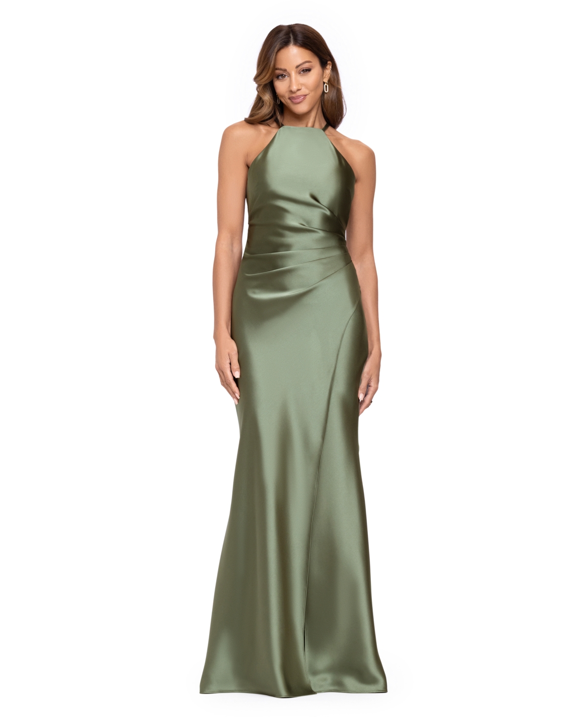 Click here for Xscape Womens Long Satin High Neck Dress - Olive prices