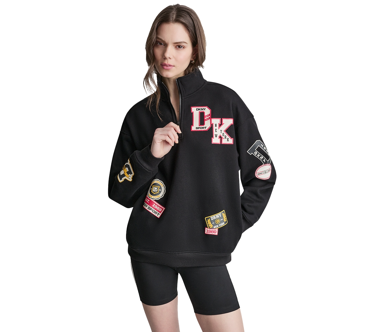 Click here for Dkny Sport Womens Campus Patch Quarter-Zip Sweatsh... prices