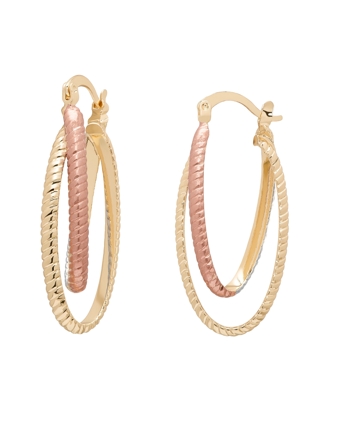 Click here for Macys Tri-Color 2-Layer Elongated Hoop Earrings -... prices