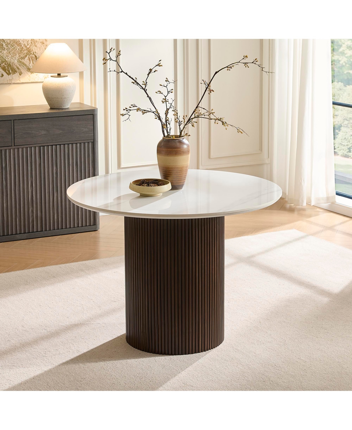 Click here for Morden Fort 42 Elegant Marble Top Wood Pedestal Ba... prices