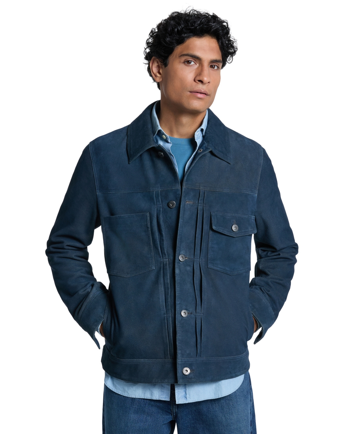 Click here for Ted by Ted Baker Mens Suede Trucker Jacket - Navy prices
