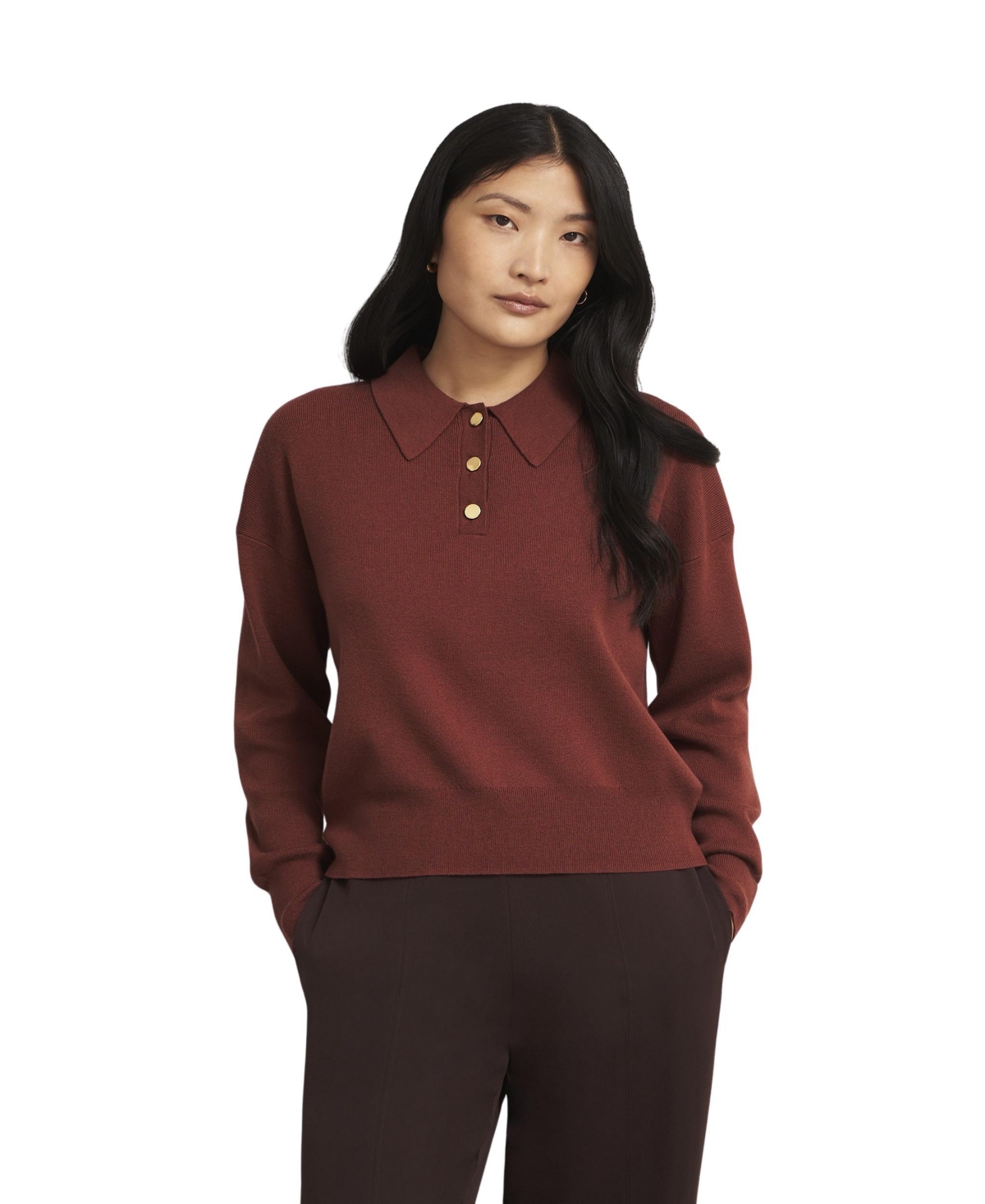 Click here for Hobbs London Womens Connie Polo Sweater - Rust/Cop... prices