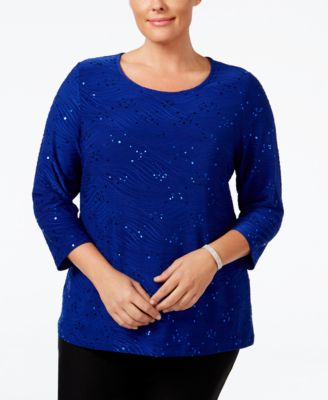 JM Collection Plus Size Sequined Jacquard Top, Created for Macy's - Macy's