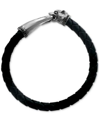 Effy Men s Leather Panther Bracelet in Sterling Silver Black