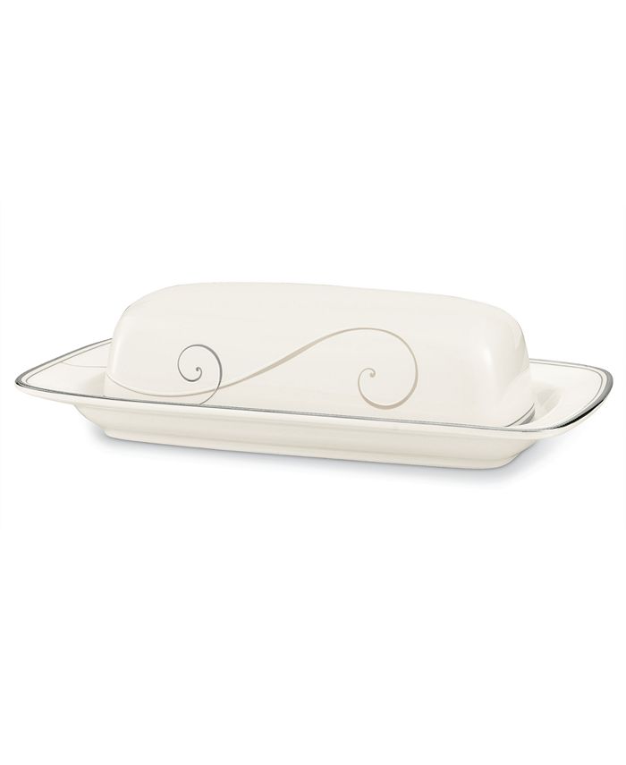 Noritake Dinnerware, Platinum Wave Covered Butter Dish - Macy's