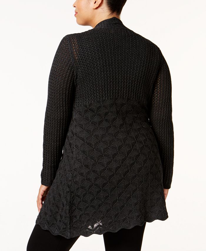 Belldini Plus Size Open-Front Pointelle Cardigan - Macy's