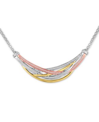 Macy's Diamond Tri-Color Weave Collar Necklace (1/4 ct. t.w.) - Macy's