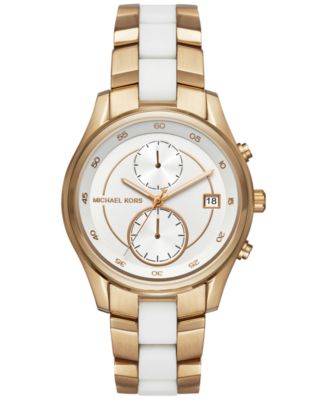 Michael Kors Women's Briar Gold-Tone Stainless Steel and White Silicone ...