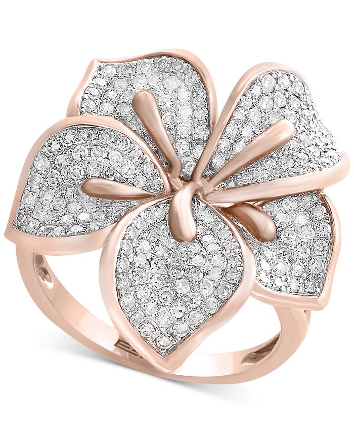 EFFY Collection Pavé Rose by EFFY® Diamond Flower Ring (7/8 ct. t.w ...
