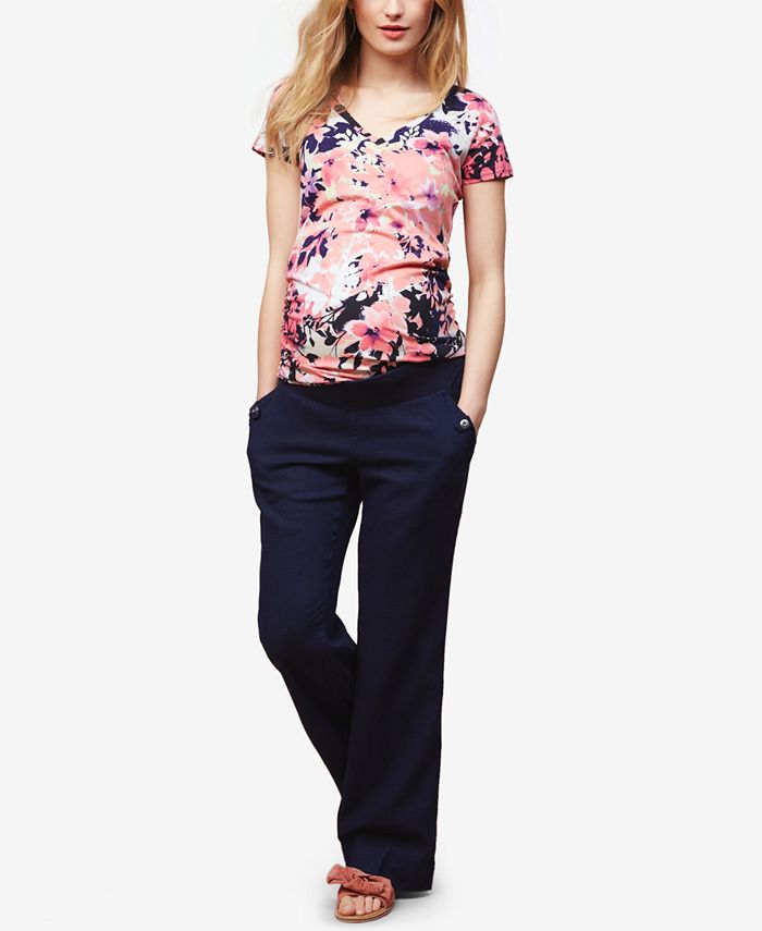 Motherhood Maternity Linen-Blend Wide-Leg Pants - Macy's
