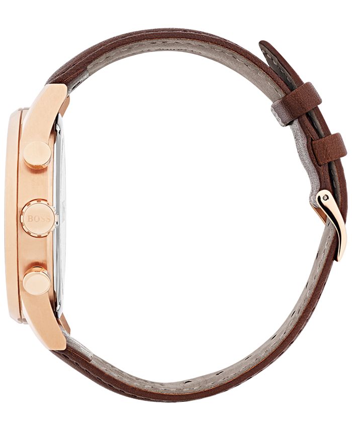 BOSS Hugo Boss Men's Chronograph Navigator Brown Leather Strap Watch ...