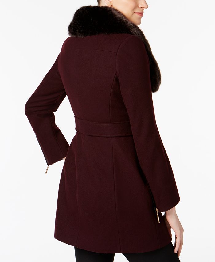 French Connection Faux-Fur-Collar Asymmetrical Coat - Macy's