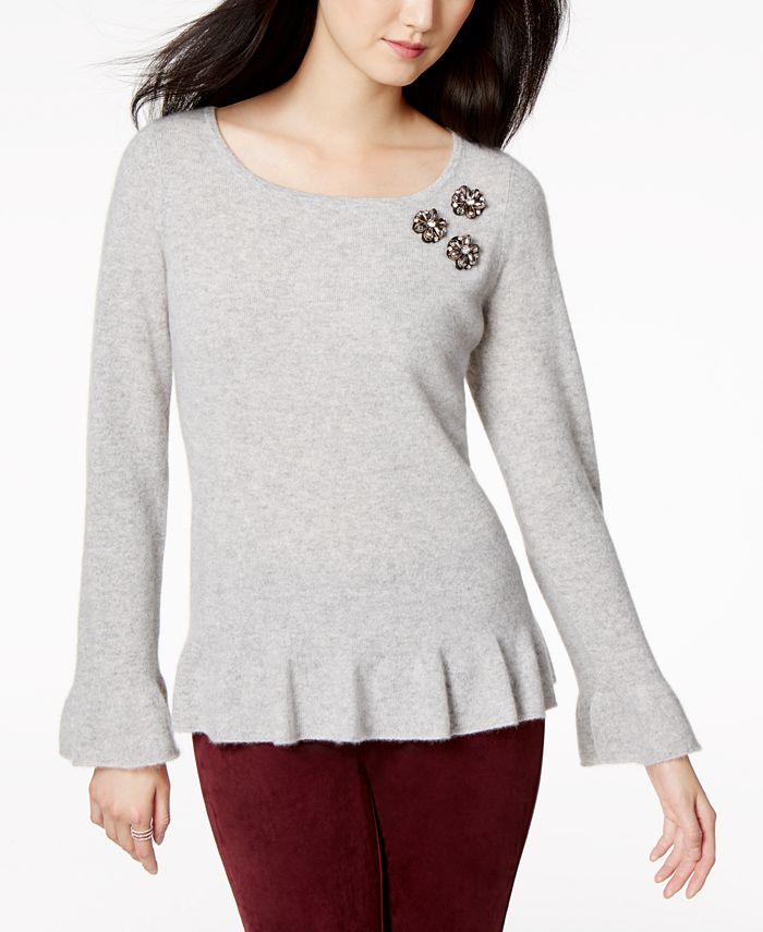 Charter Club Petite Cashmere Embellished Peplum Sweater, Created for ...