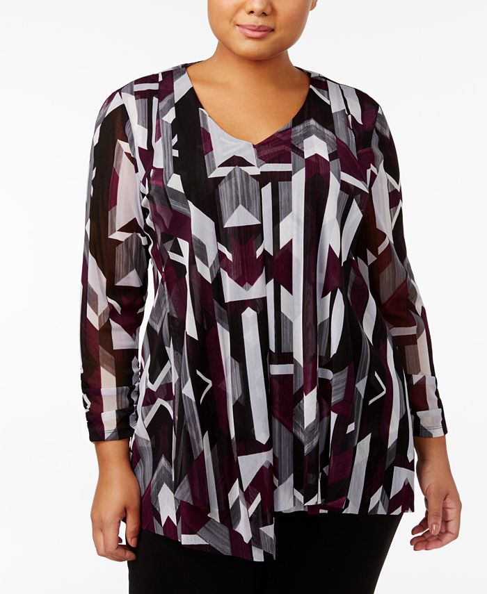 Alfani Plus Size Geometric-Print Draped Tunic, Created for Macy's - Macy's