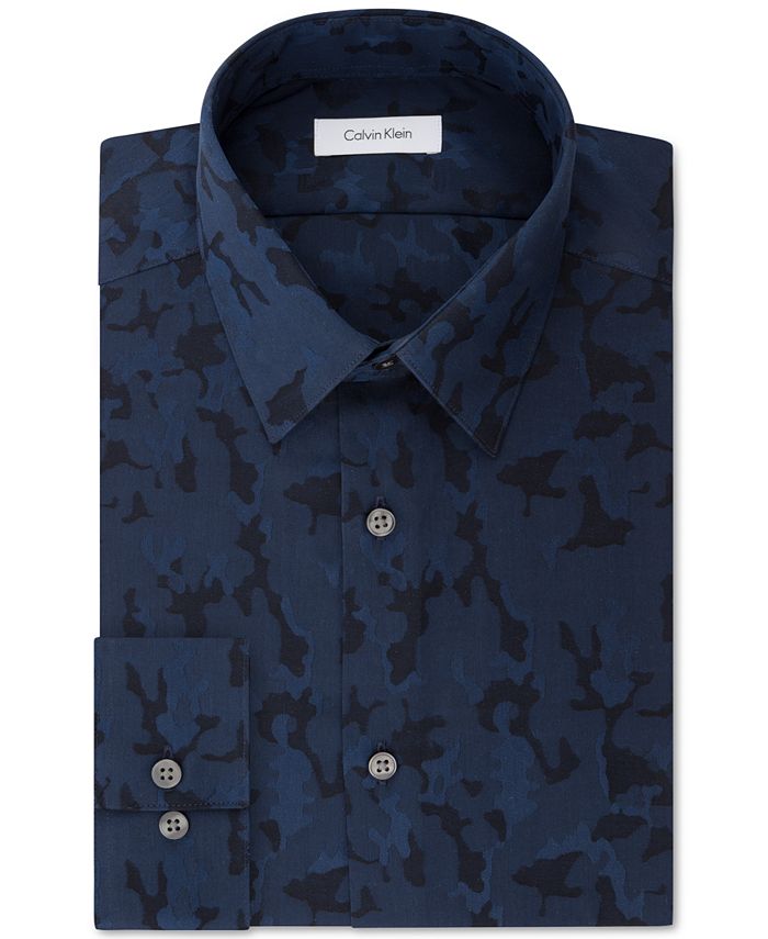 Calvin Klein Men's Slim-Fit Non-Iron Stretch Performance Navy Camo ...