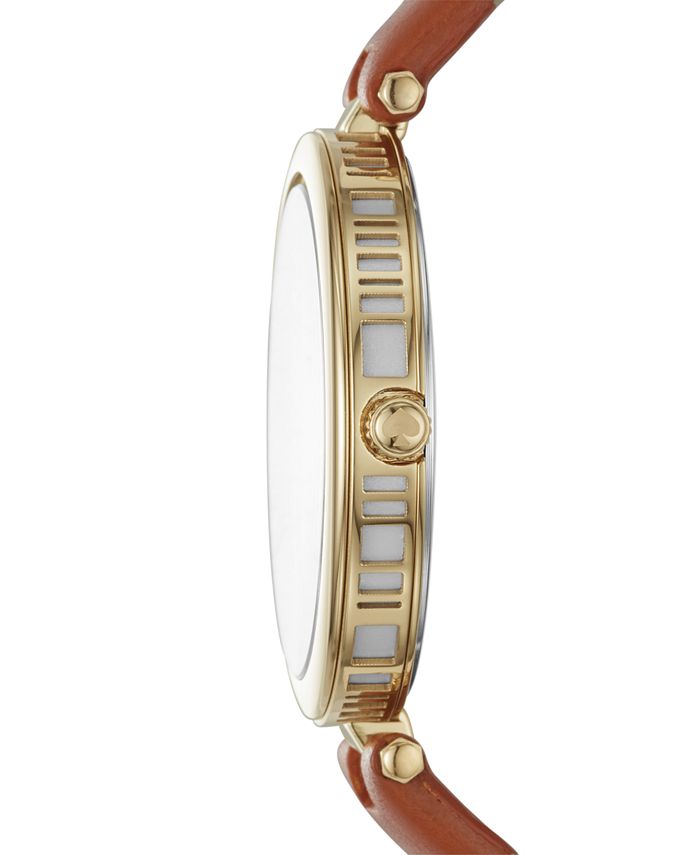 kate spade new york Women's Varick Cognac Leather Strap Watch 36mm - Macy's