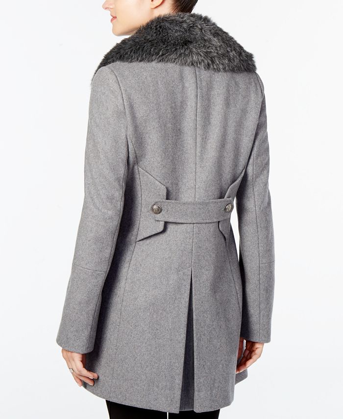 French Connection Faux-Fur-Collar Wool-Blend Walker Coat - Macy's