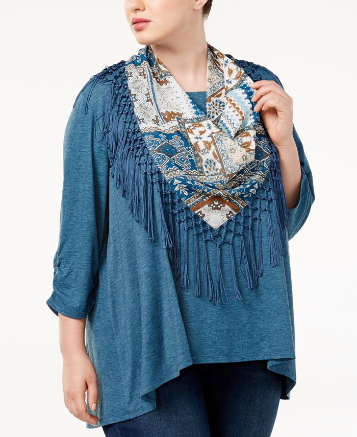 Style & Co Plus Size Ruched-Sleeve High-Low Hem Scarf Top, Created for ...
