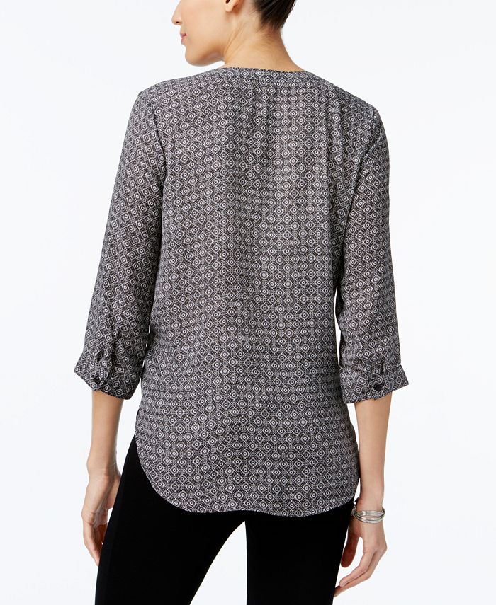 NY Collection Printed Pleated Blouse - Macy's