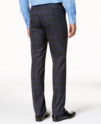 Sean John Men's Slim-Fit Charcoal Windowpane Pants - Macy's
