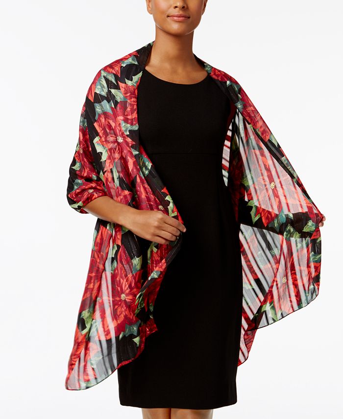 Collection XIIX Poinsettia Metallic-Stripe Scarf & Wrap in One - Macy's