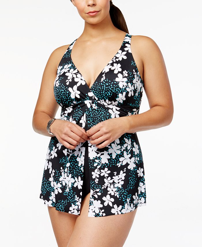 Swim Solutions Plus Size Garden Confetti Floral Print Tummy Control