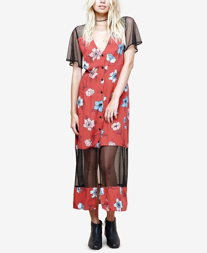 MINKPINK Mesh-Inset Maxi Shirtdress - Macy's