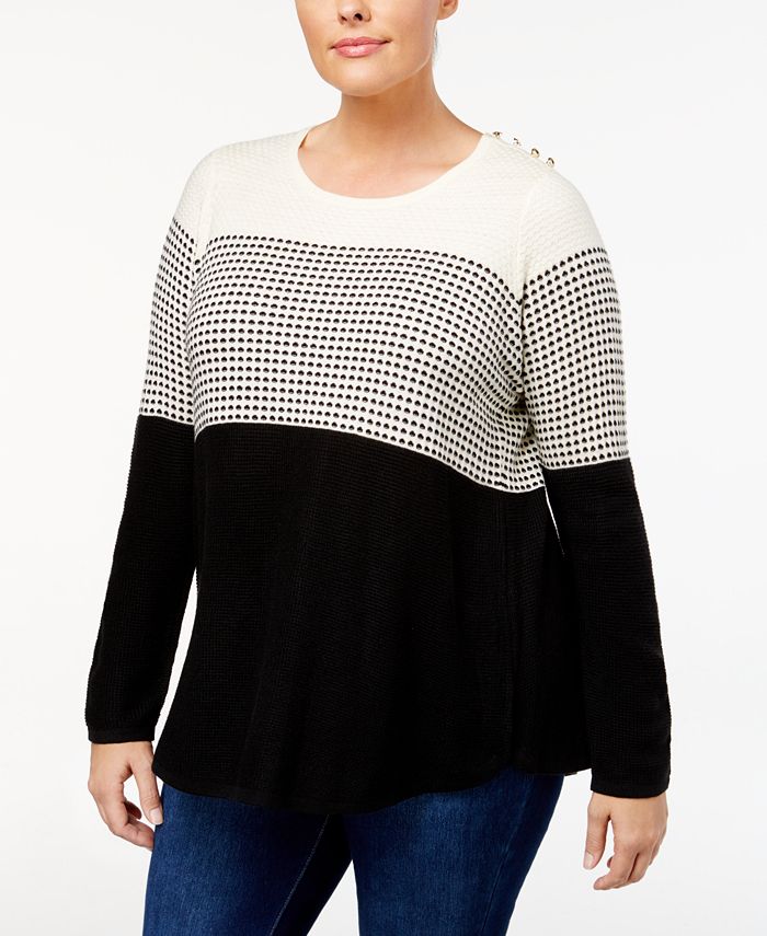 Charter Club Plus Size Colorblocked Sweater, Created for Macy's - Macy's