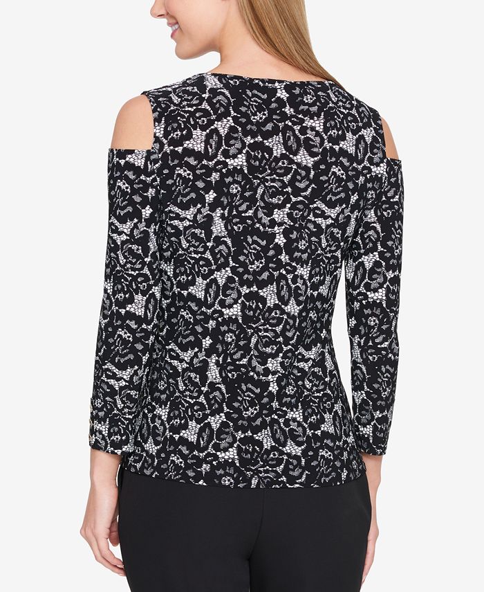 Tommy Hilfiger Lace Cold-Shoulder Button-Sleeve Top - Macy's