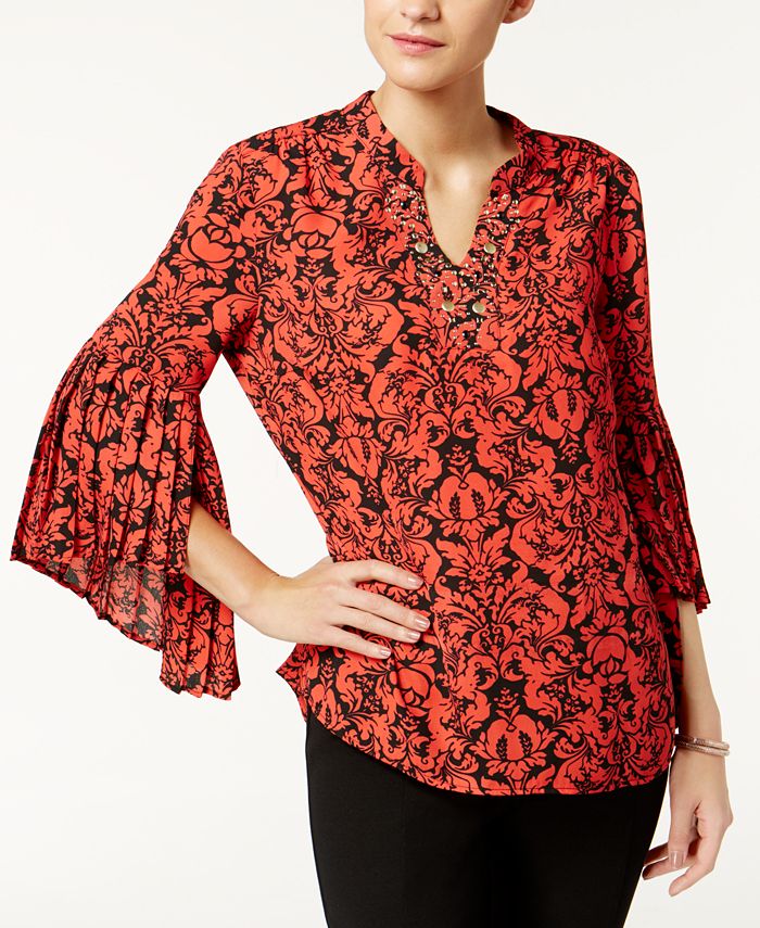 NY Collection Pleated-Cuff High-Low Tunic - Macy's