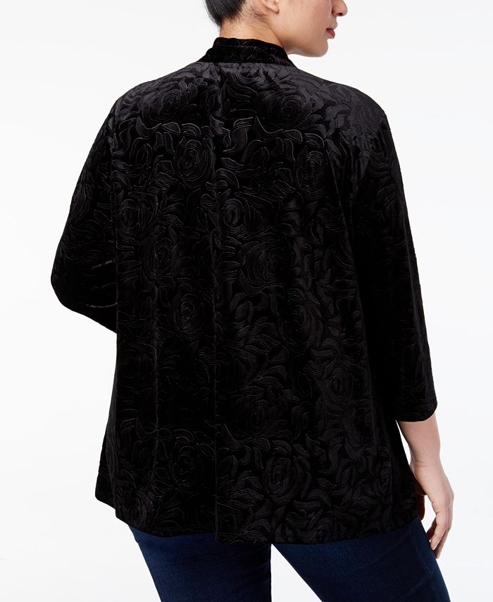 NY Collection Plus Size Patterned Velvet Cardigan - Macy's