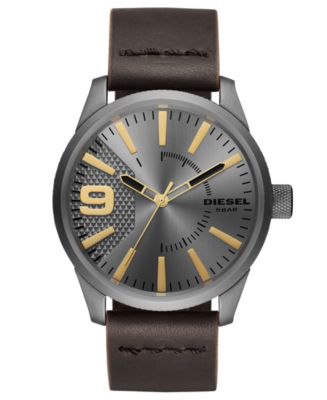 Diesel Men's Rasp Brown Leather Strap Watch 46mm - Macy's
