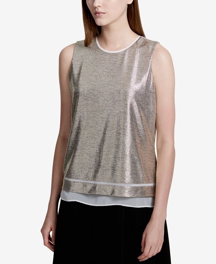 Calvin Klein Layered Metallic Top - Macy's