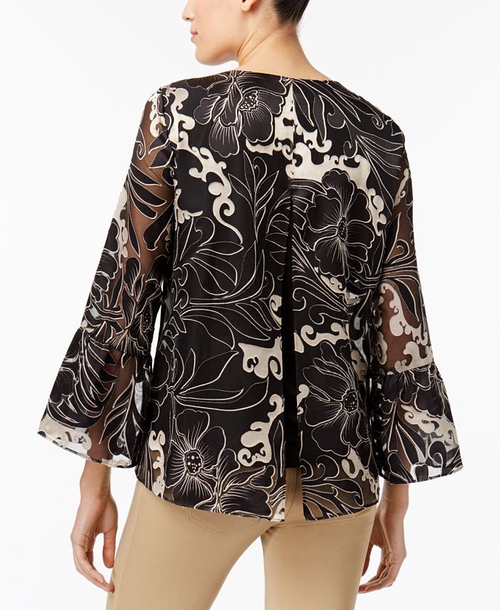 JM Collection Printed Bell-Sleeve Blouse, Created for Macy's - Macy's