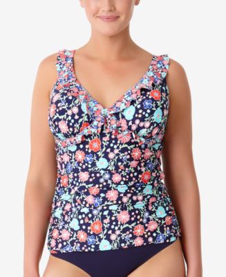 Anne Cole Plus Size Lazy Daisy Printed Underwire Tankini Top - Macy's