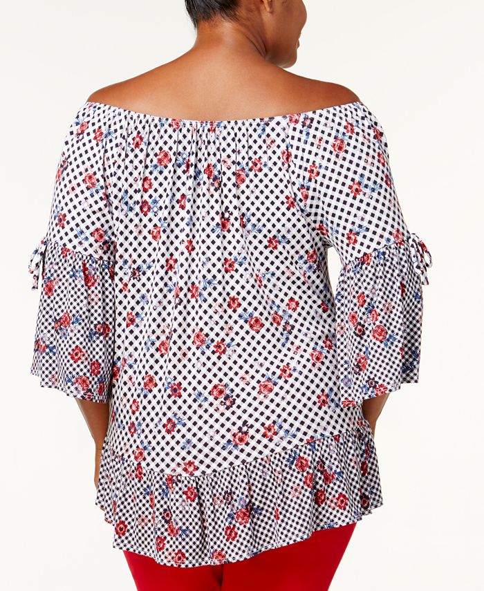 Style & Co Plus Size Printed Off-The-Shoulder Ruffled Top, Created for ...