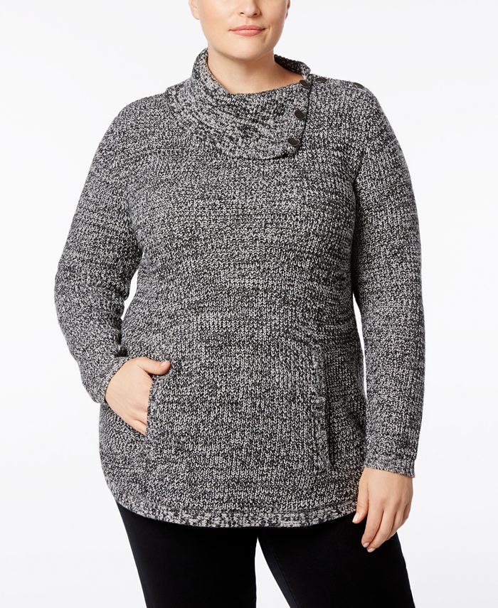 Style & Co Plus Size Envelope-Collar Marled Sweater, Created for Macy's ...