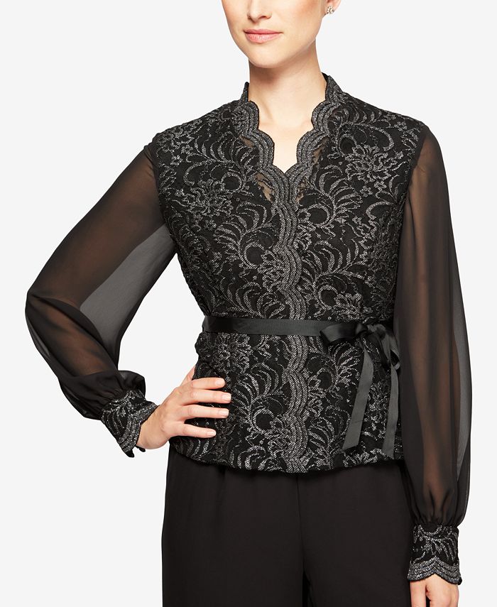 Alex Evenings Petite Glitter Lace & Chiffon Blouse - Macy's
