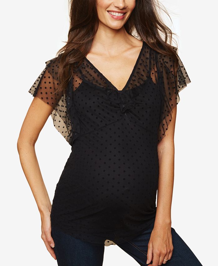 Motherhood Maternity Mesh Flutter-Sleeve Blouse - Macy's