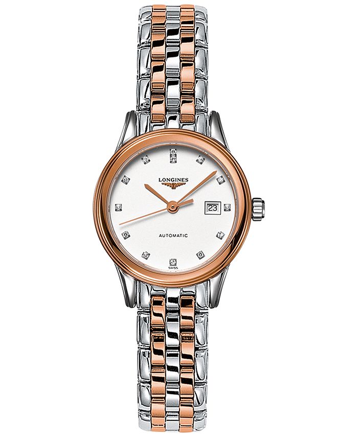 Longines Women's Swiss Automatic Flagship Diamond-Accent Two-Tone PVD ...