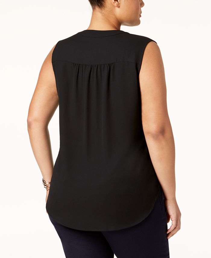Nine West Plus Size Crepe V-Neck Top - Macy's