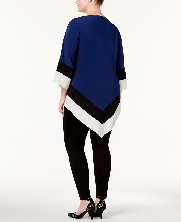 Alfani Plus Size Colorblocked V-Hem Top, Created for Macy's - Macy's