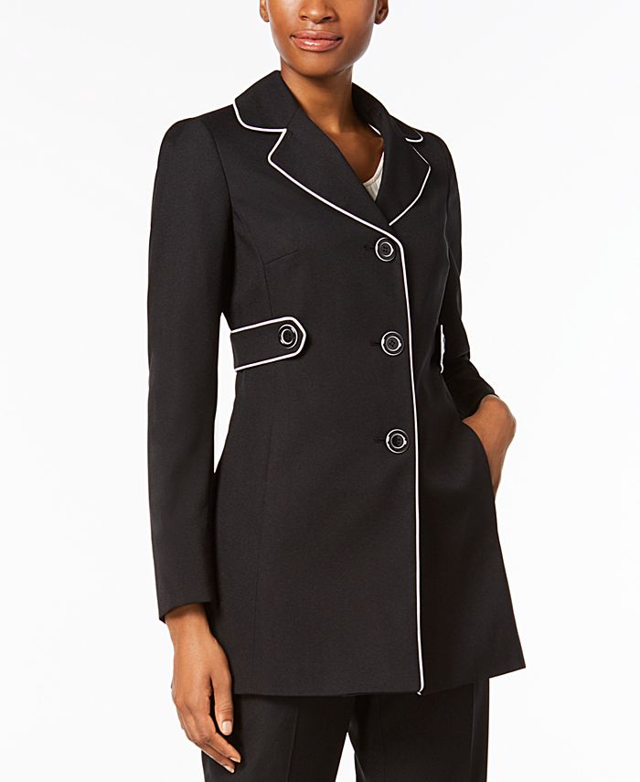 Le Suit Piped Three-Button Pantsuit - Macy's