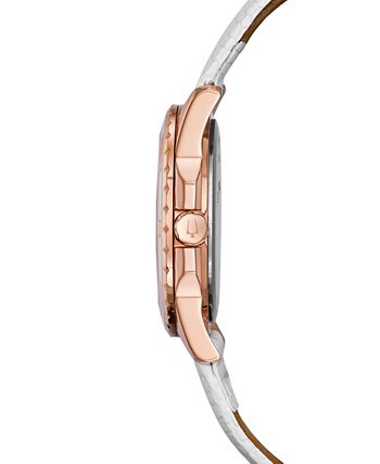 Bulova Women's White Lizard Leather Strap Watch 28mm 98P119 - Macy's