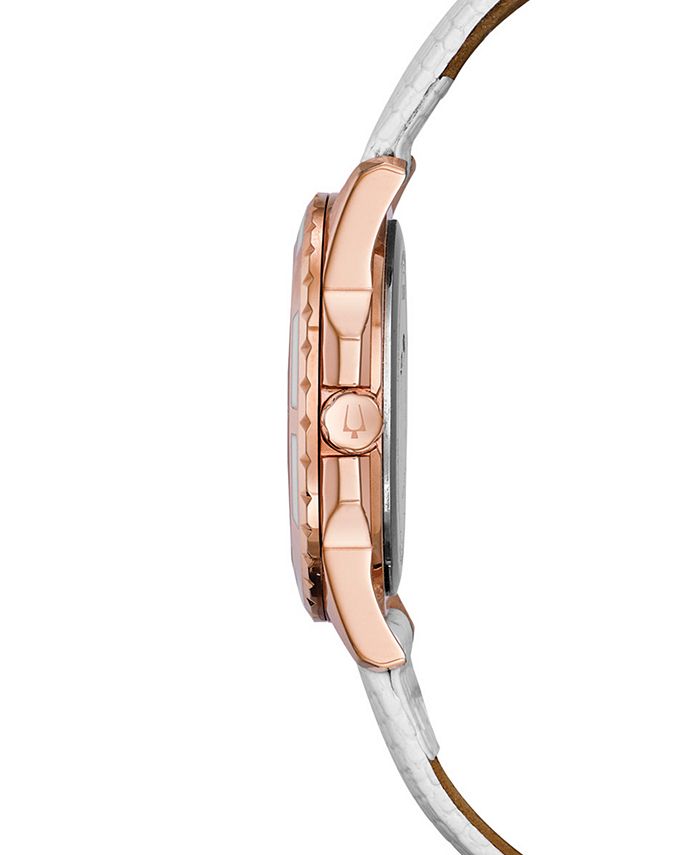 Bulova Women's White Lizard Leather Strap Watch 28mm 98P119 - Macy's