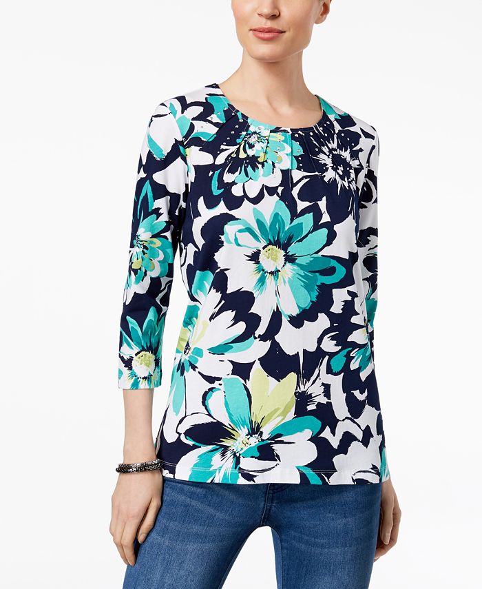 Alfred Dunner Montego Bay Studded Floral-Print Top & Reviews - Tops ...