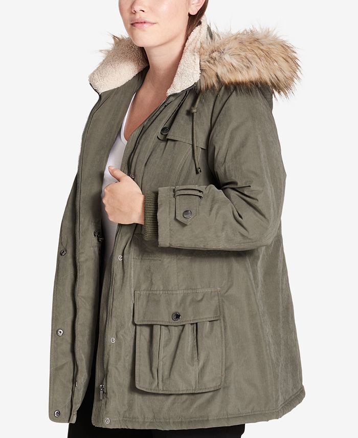 DKNY Plus Size Faux-Fur-Trim Hooded Parka - Macy's