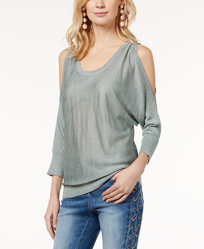 INC International Concepts I.N.C. Petite Metallic Cold-Shoulder Sweater ...