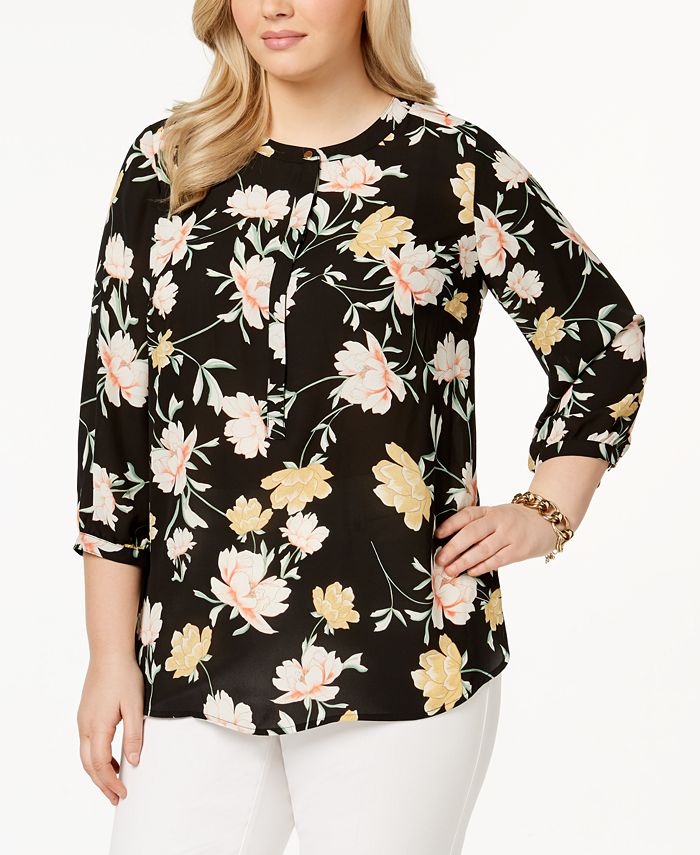 JM Collection Plus Size Pleated-Back Popover Top, Created for Macy's ...